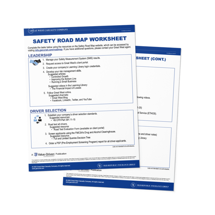 Safety Road Map Worksheet | Great West Casualty